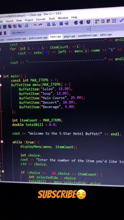buffet items IDE dev c++ #devcpp - YouTube