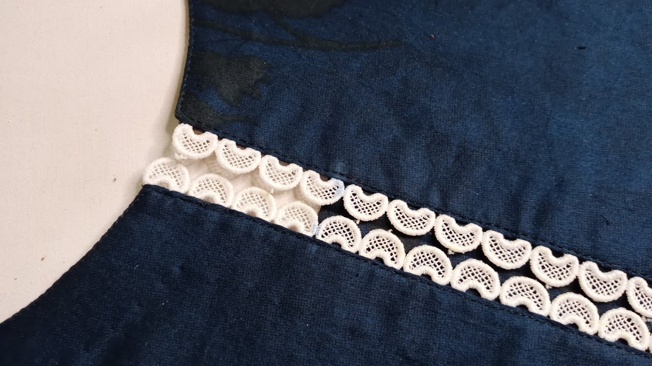 round neck with lace in slit new neck design cutting & stitching - YouTube