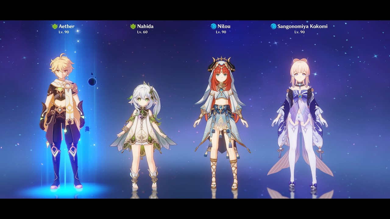 Aether, Nahida, Nilou and Kokomi Bloom Team Showcase Abyss Floor 12 ...