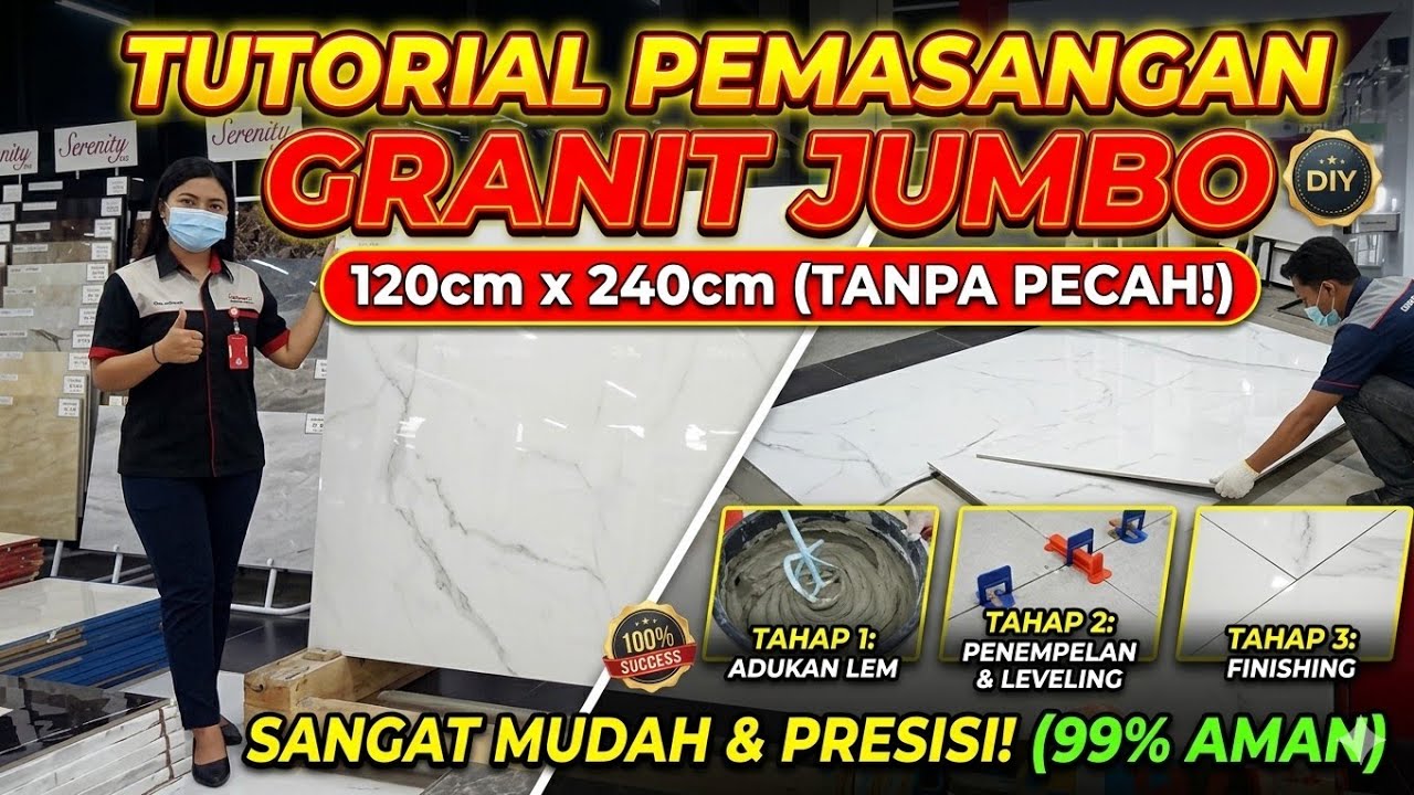 CARA MEMASANG GRANITE TITANIUM UKURAN JUMBO 120 X 240 ||Dengan cepat ...