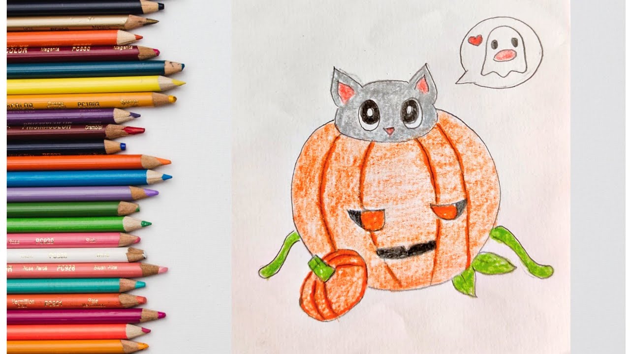 how to draw cute cat in pumpkin🎃 🐱/ easy drawing step by step - YouTube