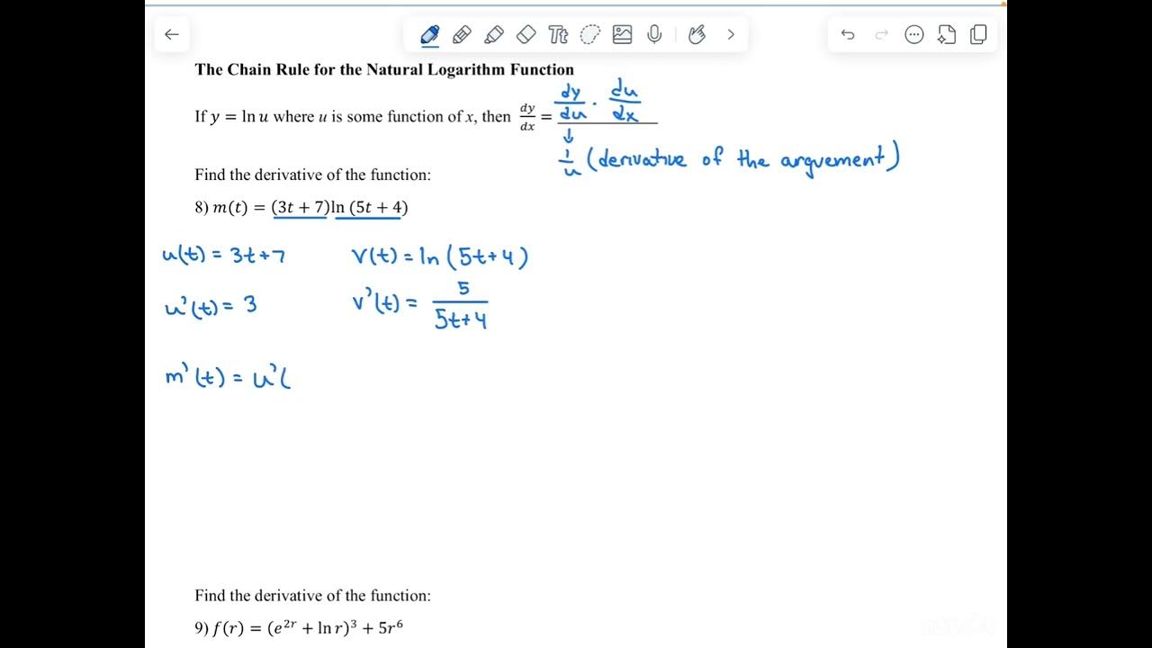 MAT212 - Section 12.5b - The Chain Rule for the Natural Logarithm Function - YouTube