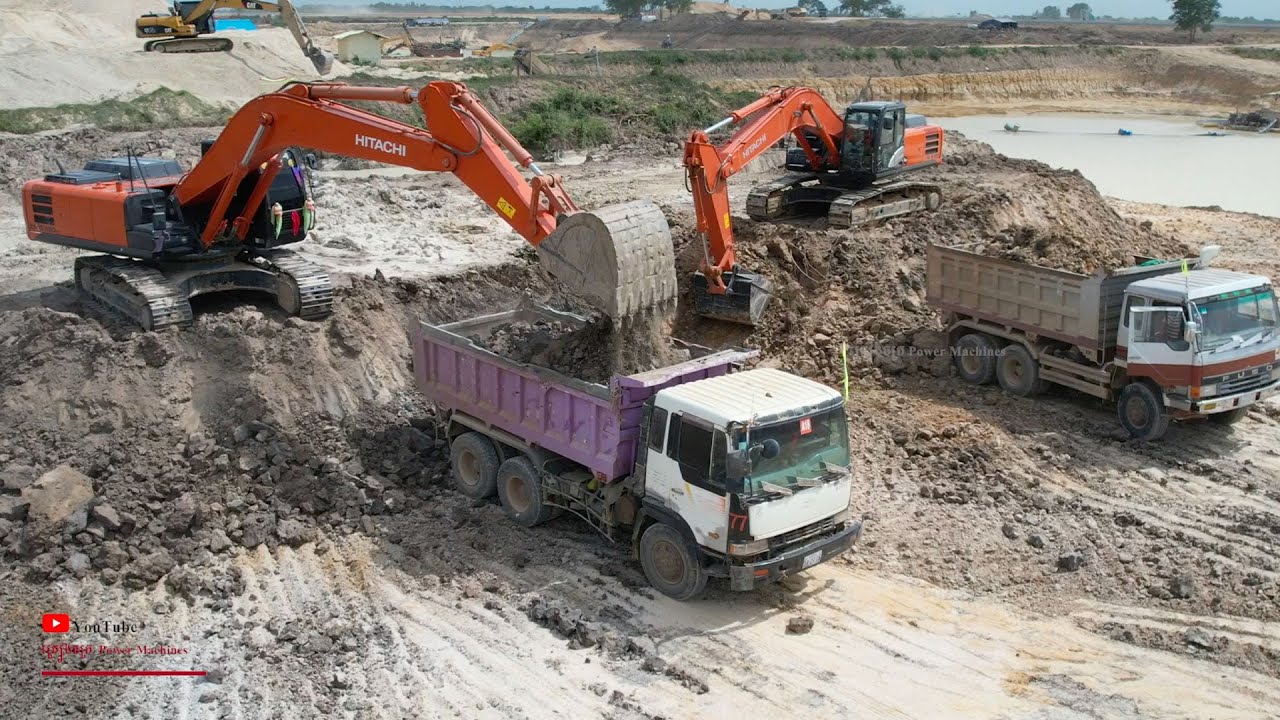 Biggest Excavator PowerFul Digging Moving Dirt Dump Truck Operating ...