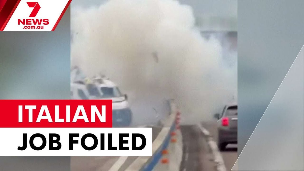 Armed robbers foiled by foam in Italian highway heist | 7NEWS - YouTube