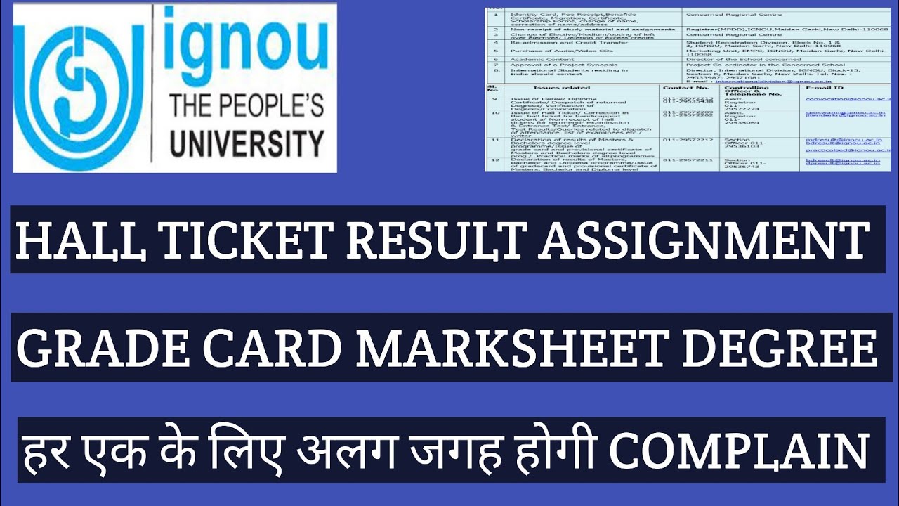 IGNOU ASSIGNMENT , RESULT , GRADE CARD MARKSHEET HALL TICKET PROBLEM का ...