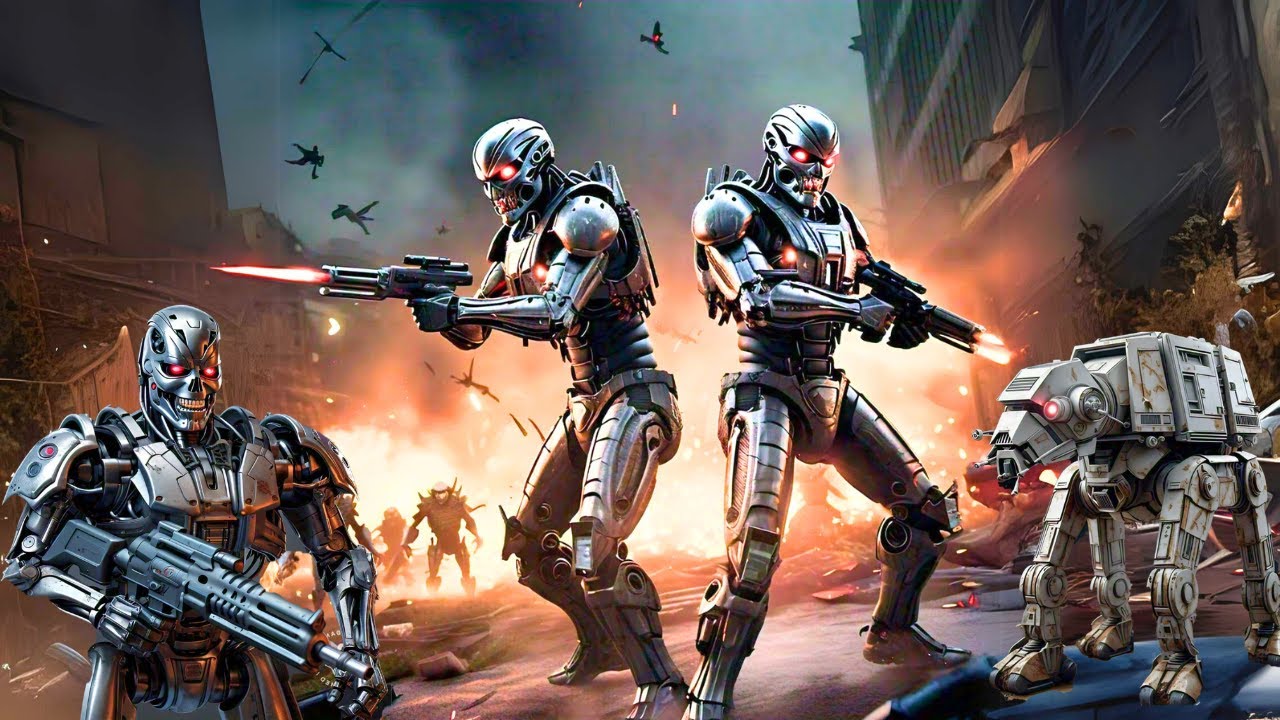 City Clash!! AT-STs With T-101 Terminators VS 1,000,000 Predator ...