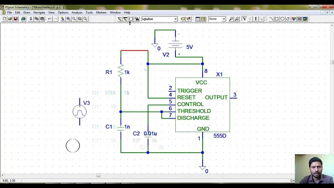 Monostable Multivibrator using 555 timer in Pspice - YouTube