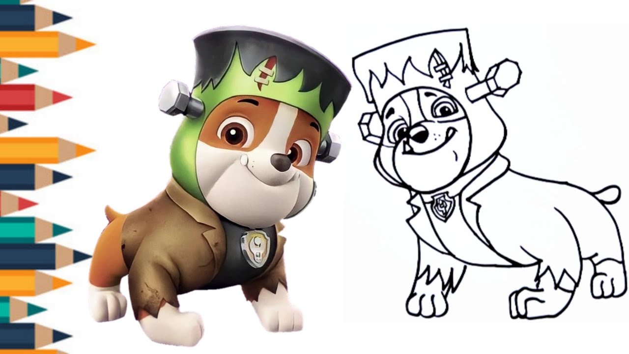 HOW TO DRAW AND COLOUR RUBBLE | HALLOWEEN | PAW PATROL | EASY DRAWING ...
