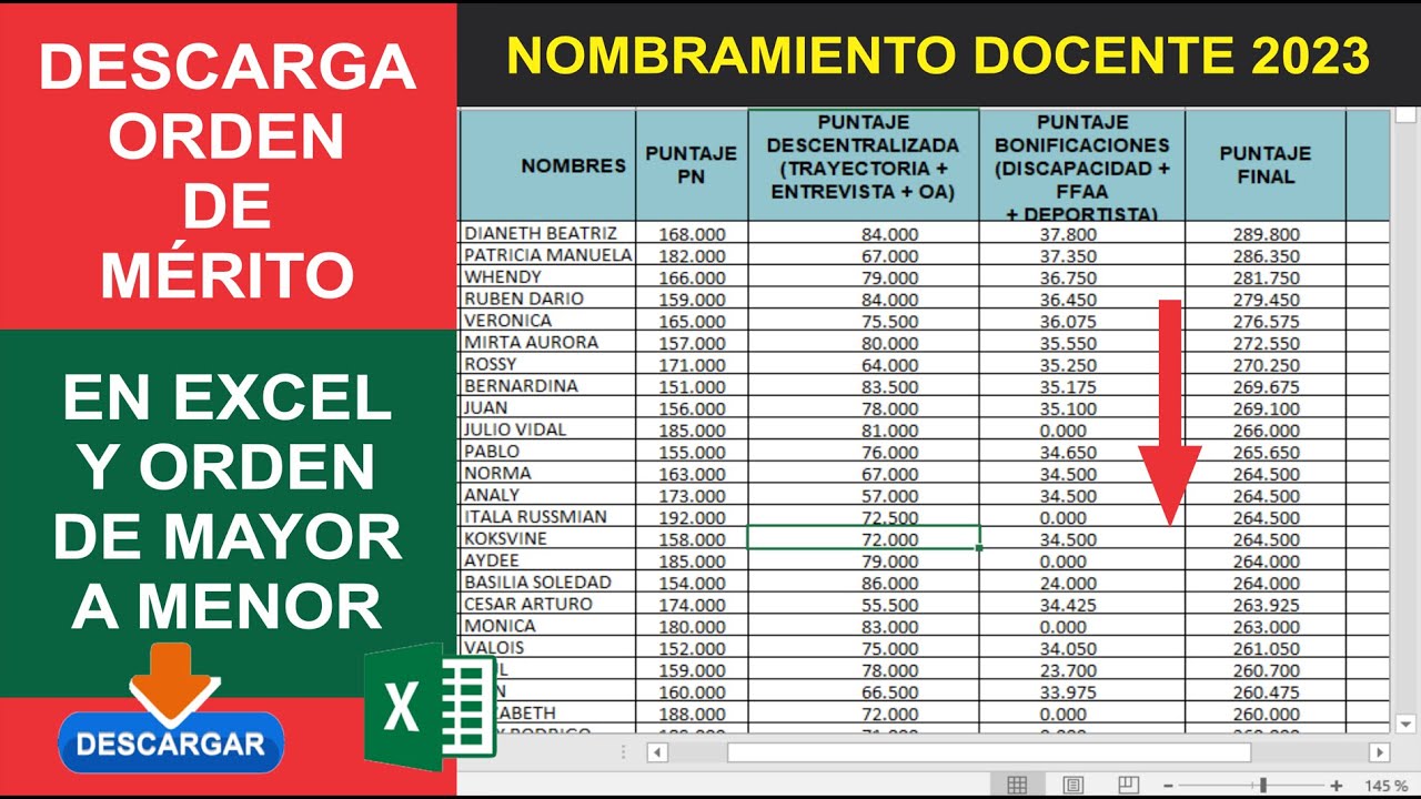Bajar ORDEN DE MÉRITO en Excel | Nombramiento Docente 2023 | en ORDEN ...