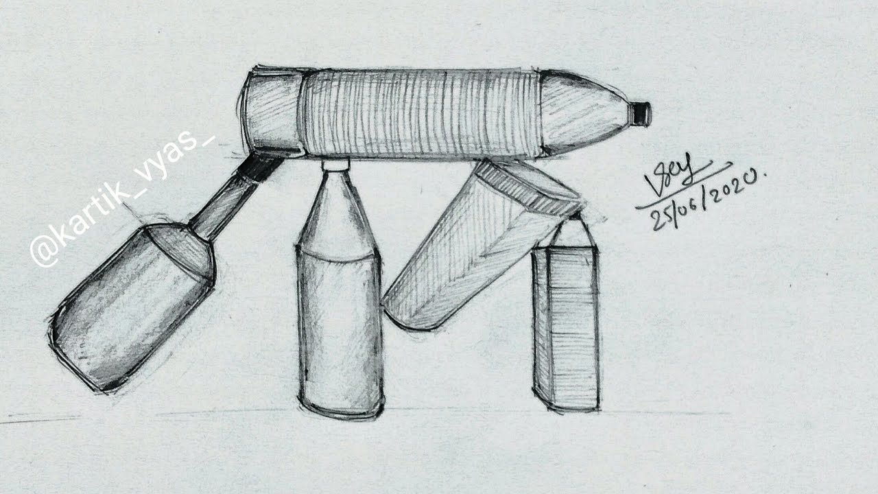 #2 Draw 3d composition using 5 water bottles | Nata exam | Kartik Vyas ...