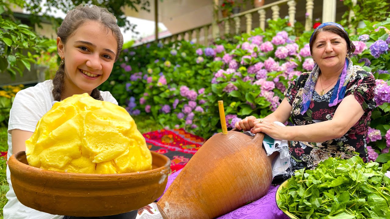 GRANDMA MAKE THIS EVERY 2 DAYS ! ORGANIC BUTTER MAKING IN THE VILLAGE ...