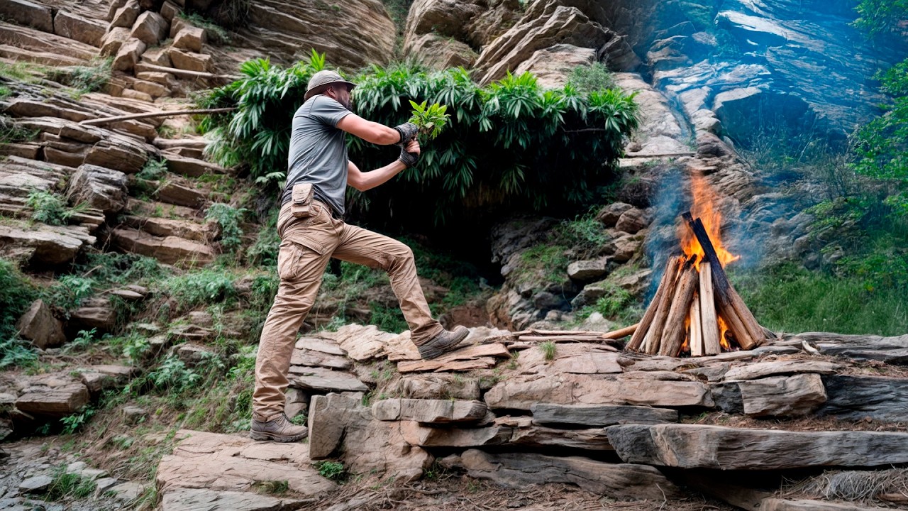 Building a Cozy Stone Shelter With a Fireplace | My Survival Bushcraft ...