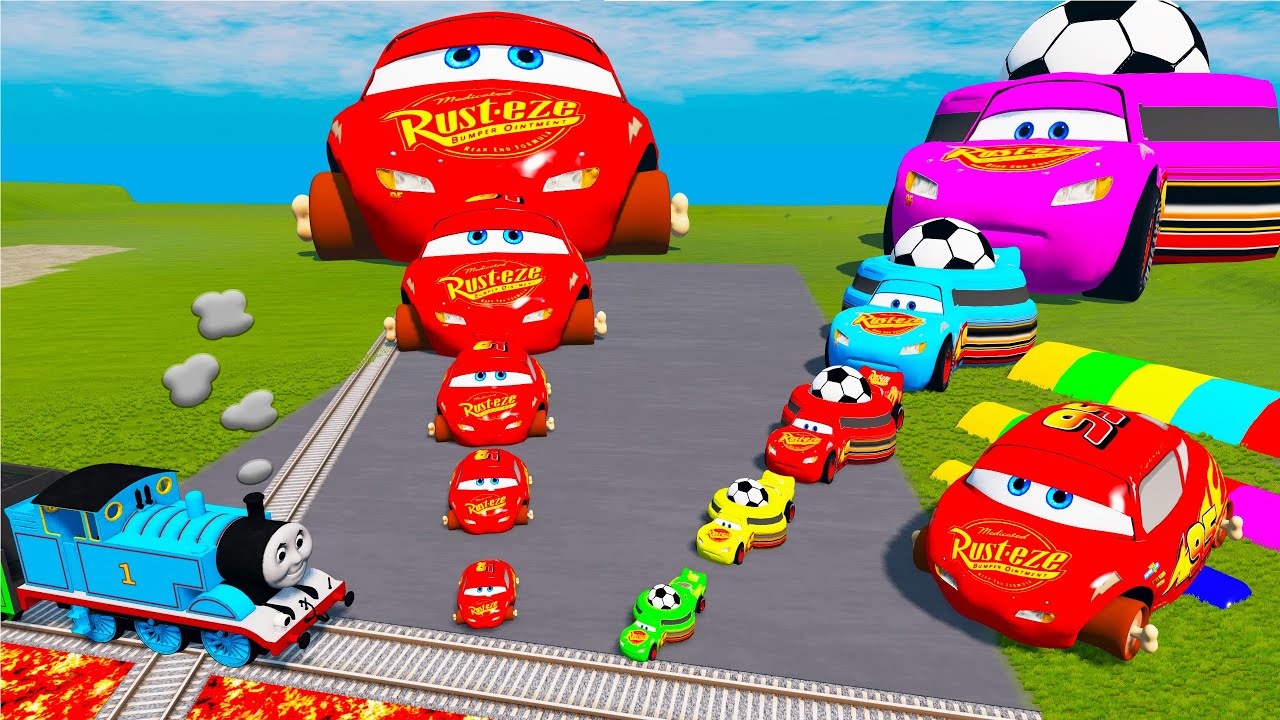 Fat Car vs LONG CARS with Big & Small: Long Lightning Mcqueen with Ball ...