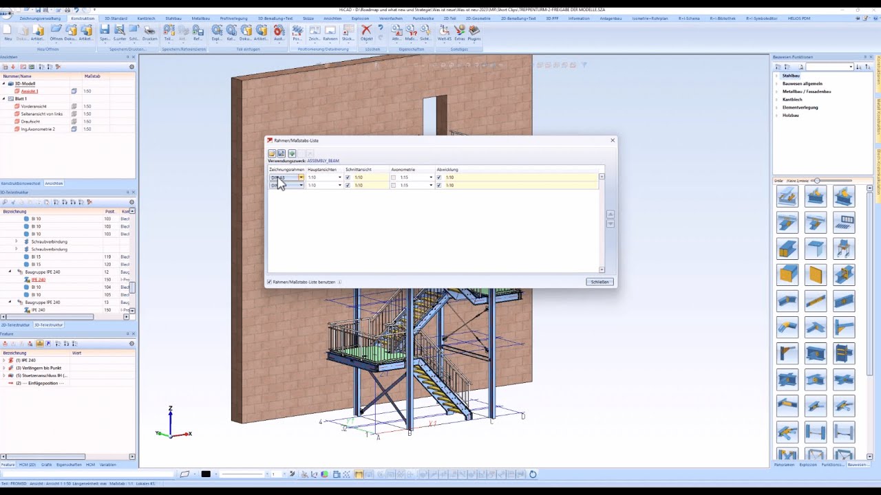 HiCAD 2023: Konfiguration der Zeichnungsableitung: Rahmen und ...