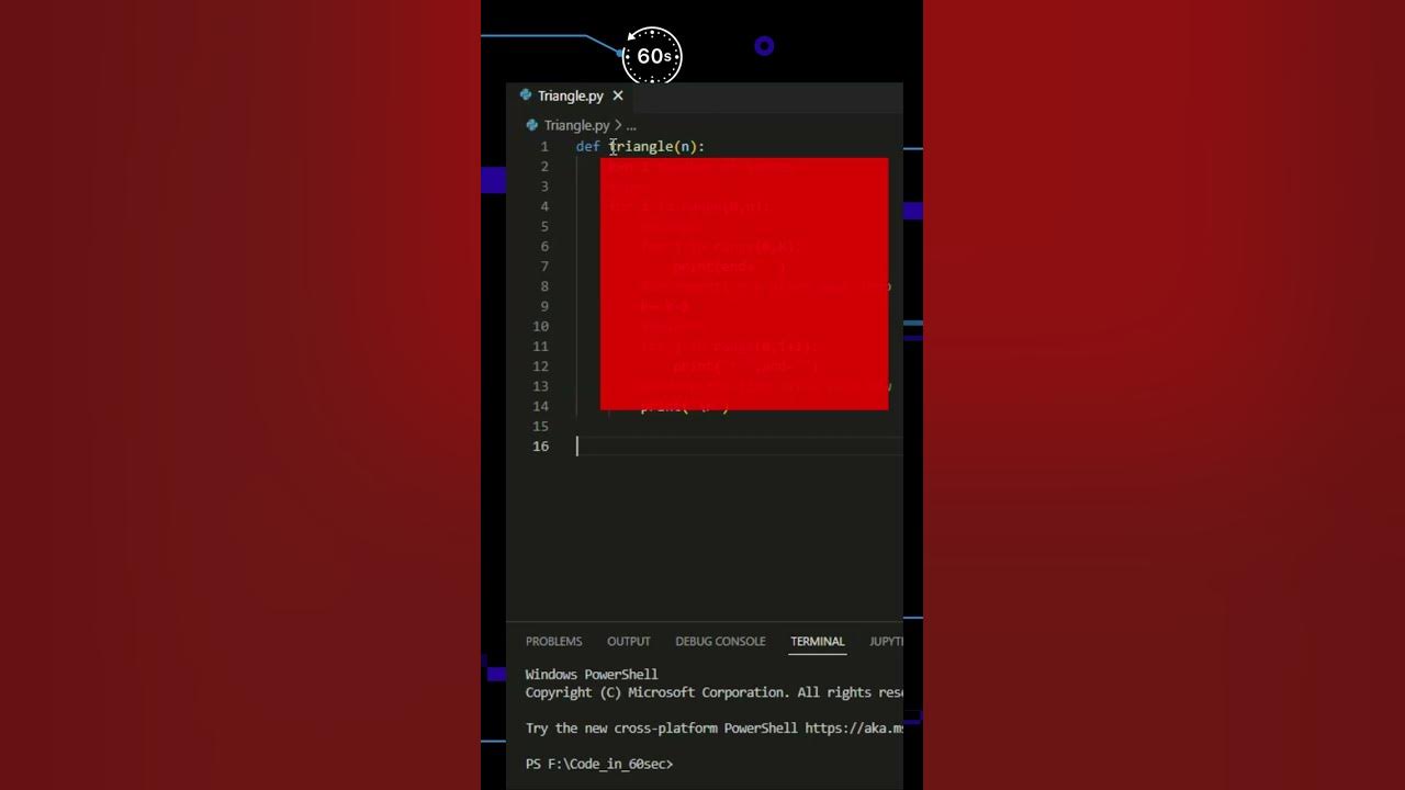Triangle Pattern Using Python Code In 60 Seconds Cstricks Youtube