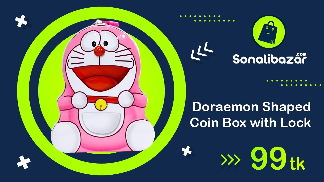 Steel Doraemon Shaped Coin Bank Box with Lock - YouTube