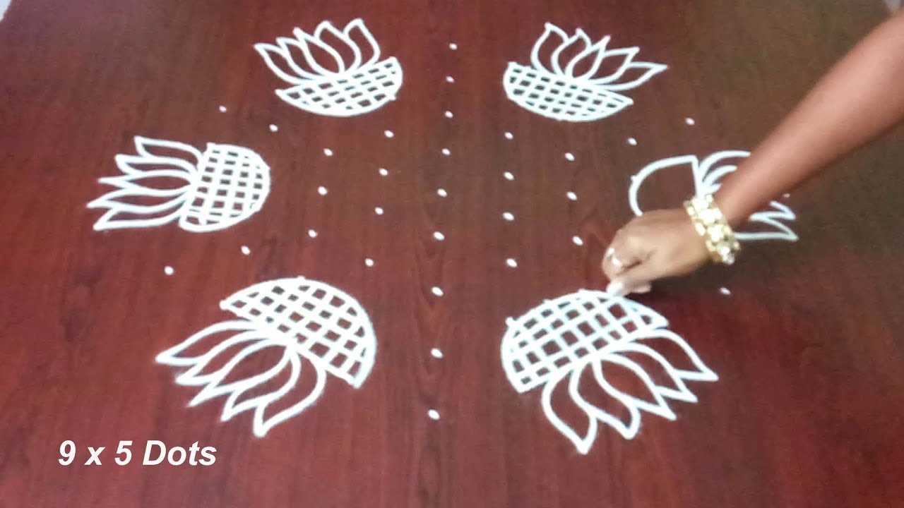 Chukkala Muggulu With Flowers By 9*5 || Beautiful Rangoli || Rangoli ...