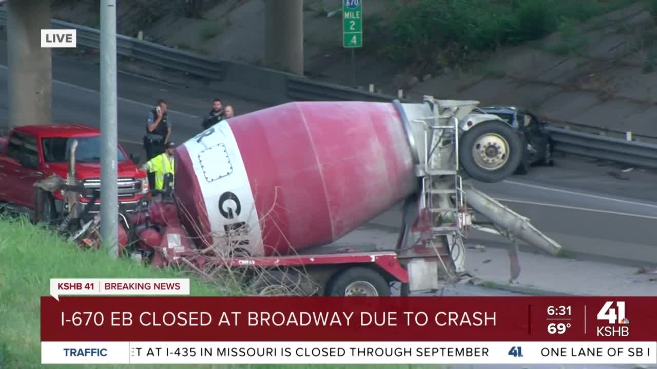 I-670 closed, several injured in crash involving cement truck - YouTube