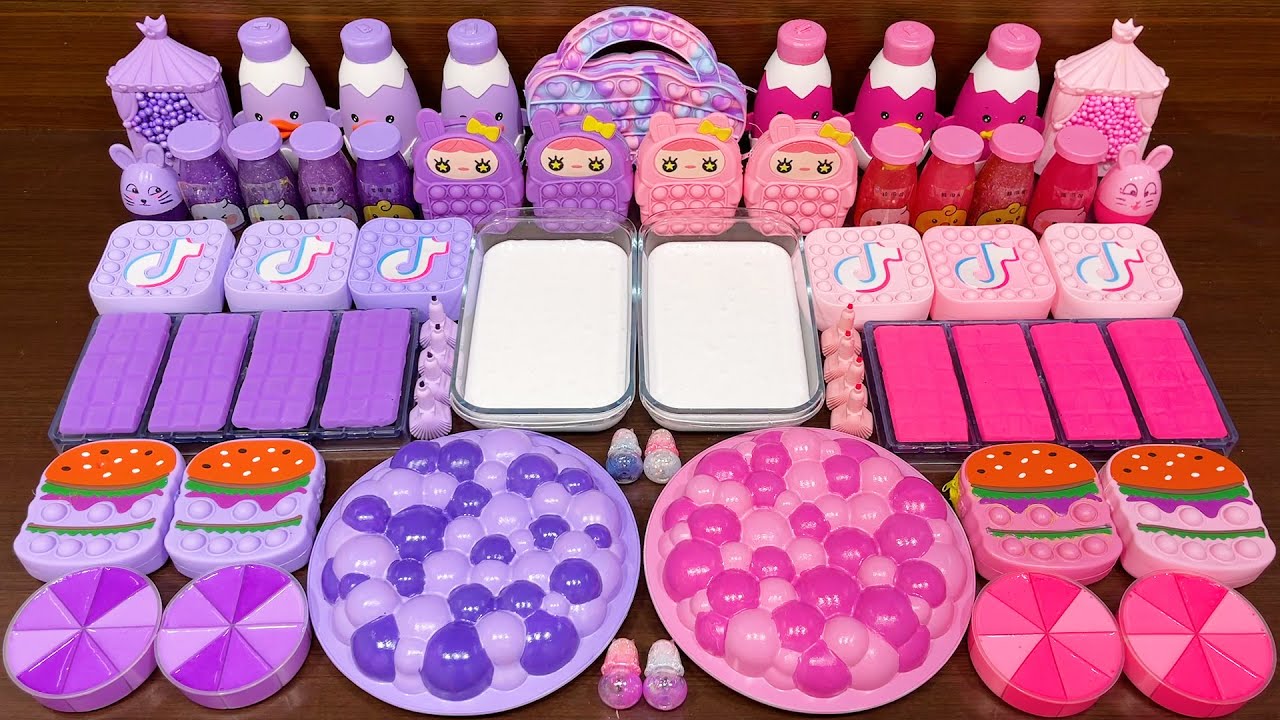 PINK vs PURPLE !!! Mixing Random into GLOSSY Slime !!! Satisfying Slime ...