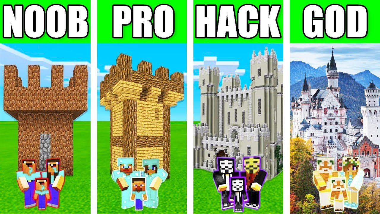 Minecraft: FAMILY CASTLE BUILD CHALLENGE - NOOB vs PRO vs HACKER vs GOD ...