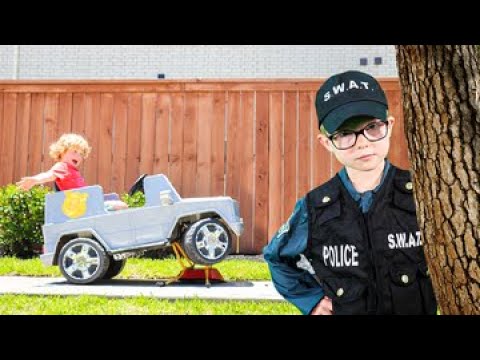 Police Kids Play Outside in Power Wheels Police Cars for Kids - YouTube