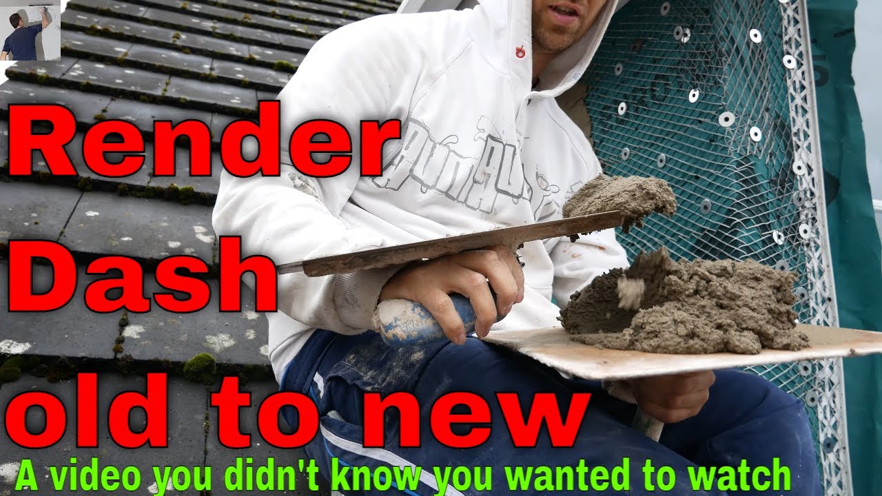 Repairing old blown roughcast render new cement and wet dashed - YouTube