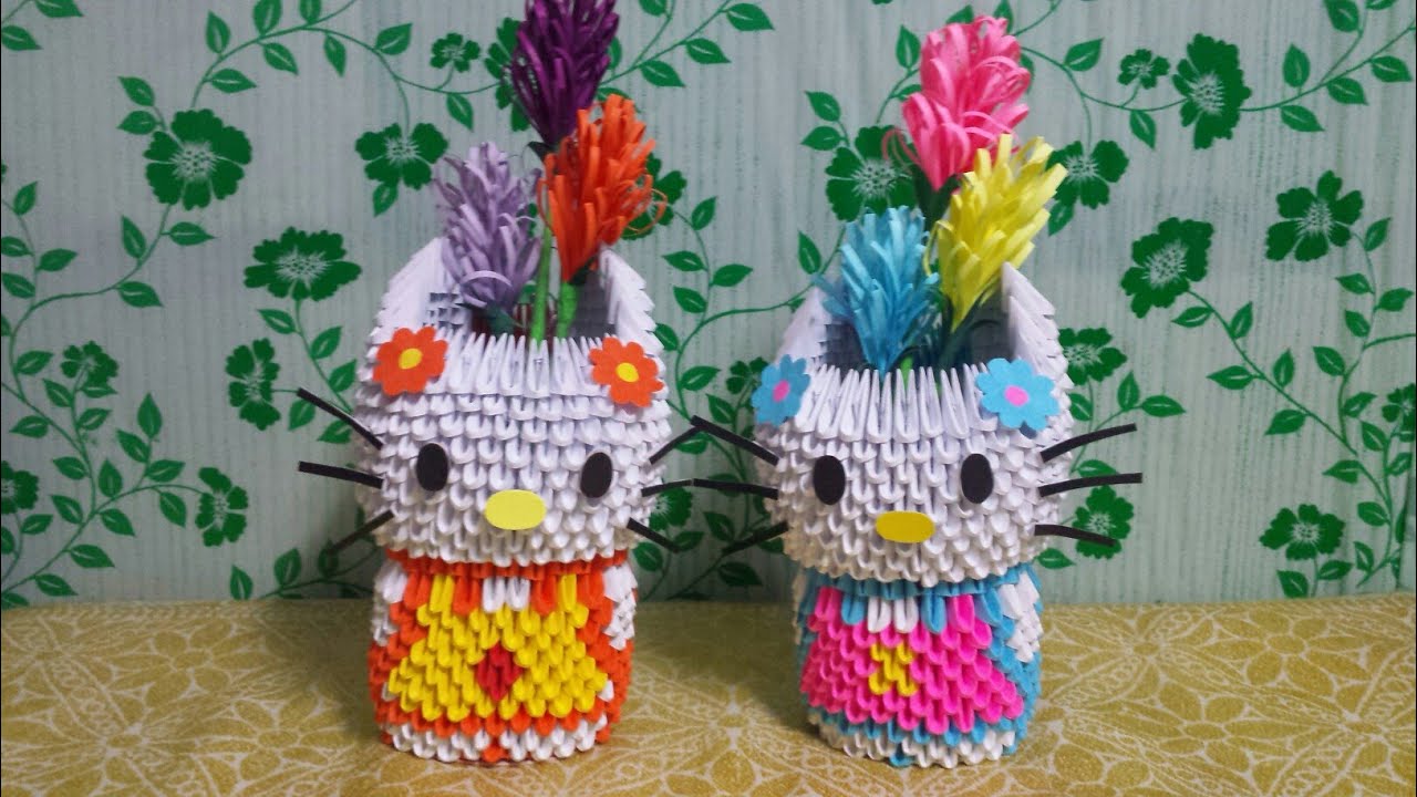 Hello Kitty 3D Origami Tutorial // Home Display - YouTube