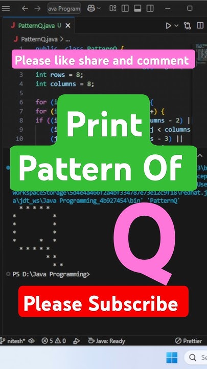 How to Print Character 'Q' in Java | #shorts #java #coding #codingshorts #shortsvideo #viralcode ...