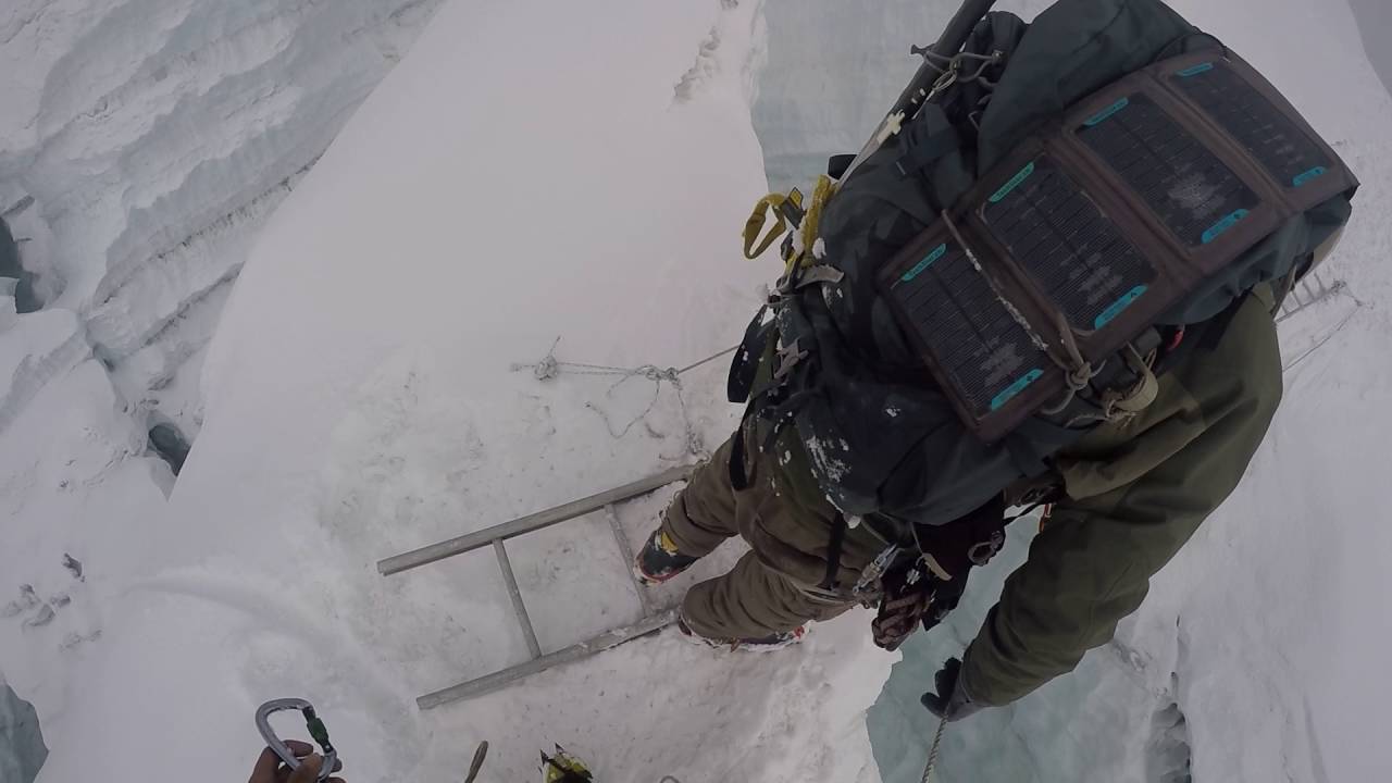 2016 May Island Peak 1st Crevasse Ladder - YouTube