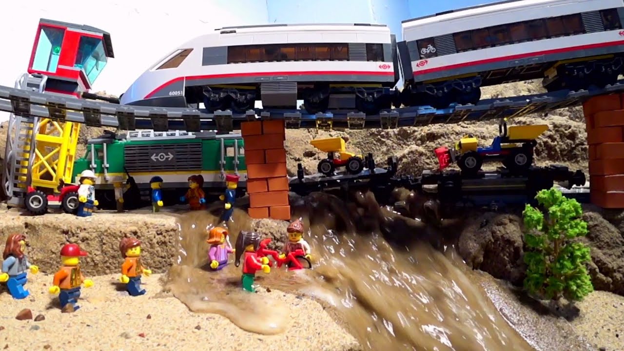 Lego Dam Breach Movie - Flood, Tsunami And Lego Railroad Bridge ...