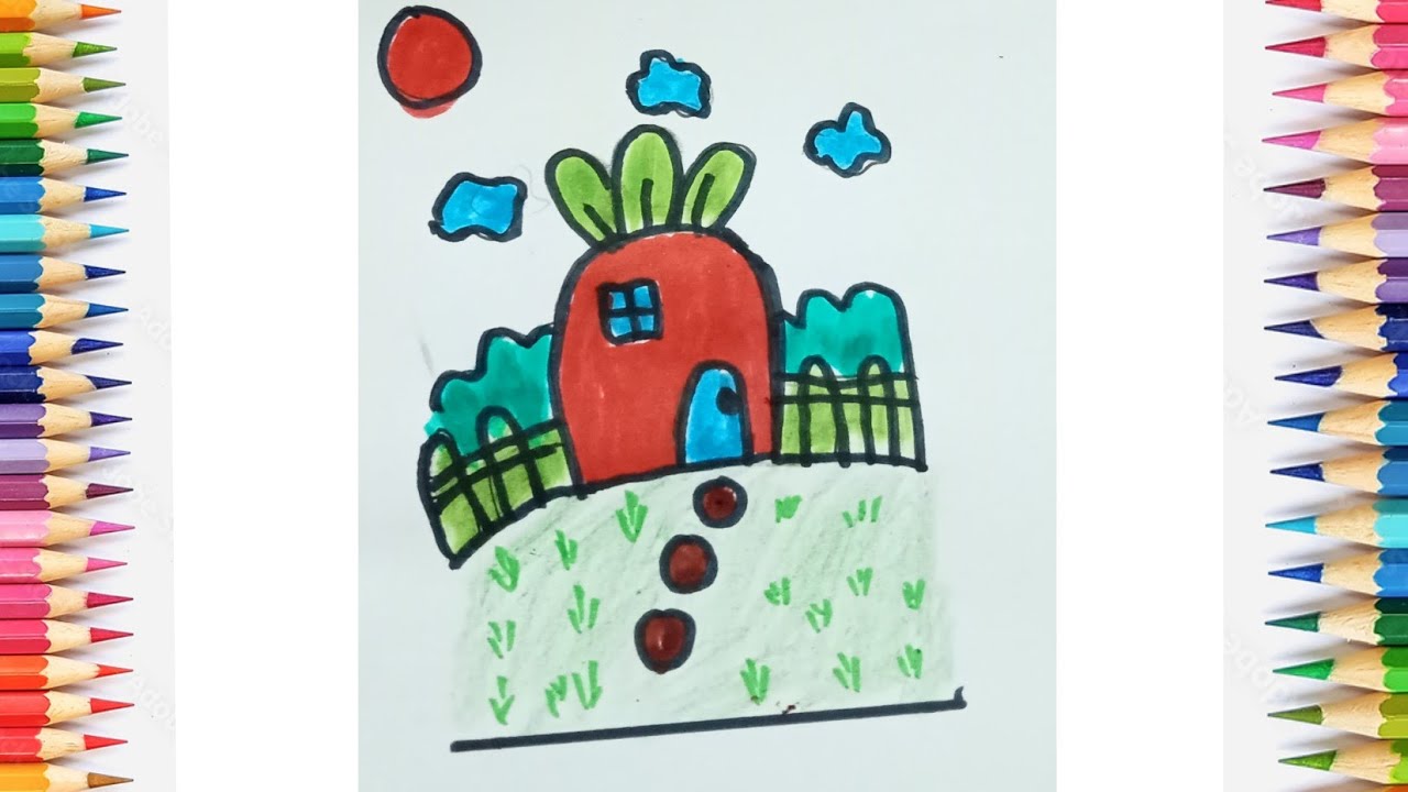 Cute Carrot house drawing for toddlers and kids/painting and coloring ...