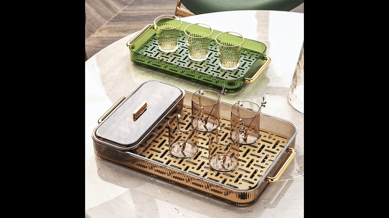 Luxury gold plated handles sturdy double-layer serving plate tea tray ...