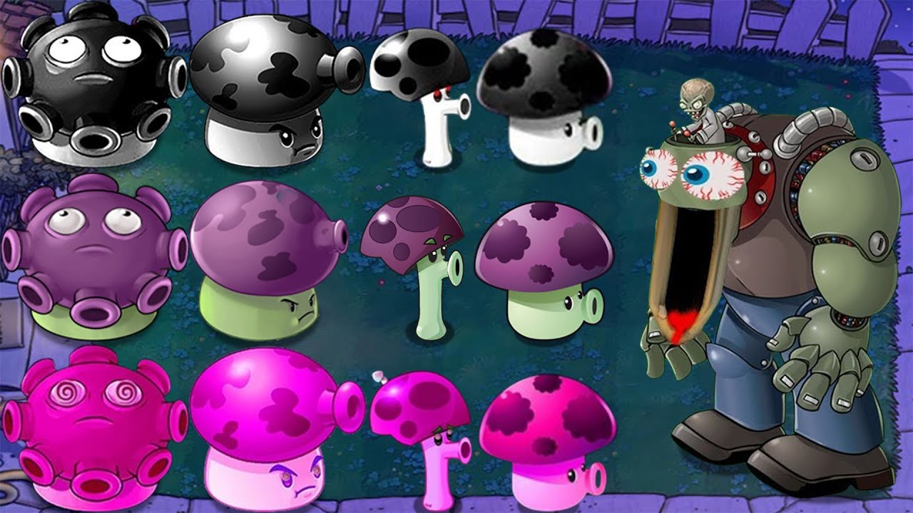 Doom Hypno Gloom shroom + Scaredy shroom + Fume shroom Vs All Zombies ...