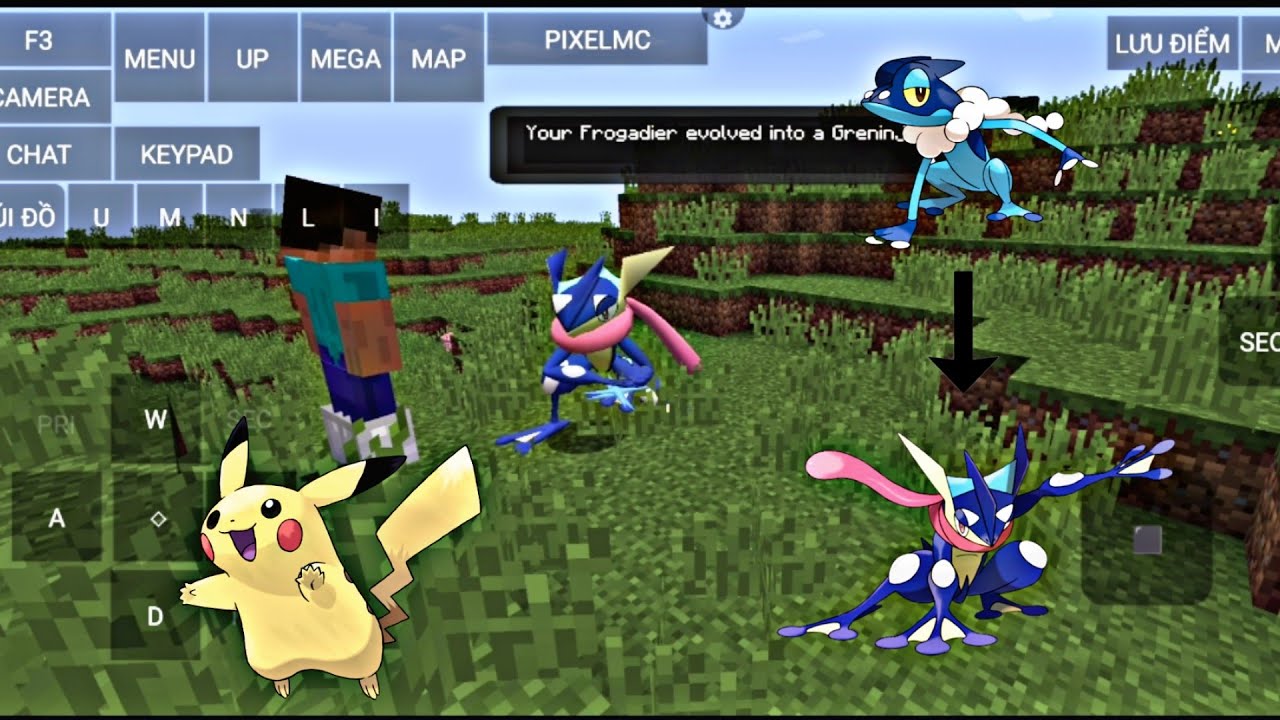 Minecraft Pixelmon PE | Tập 2 | Thu phục Pikachu | Tiến Hoá Frogadier ...