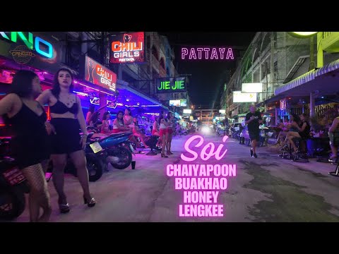 [4K] Central Pattaya Thailand Soi Buakhao Pattayasaisong 13 Soi Lengkee Soi Chaiyapoon Soi Honey