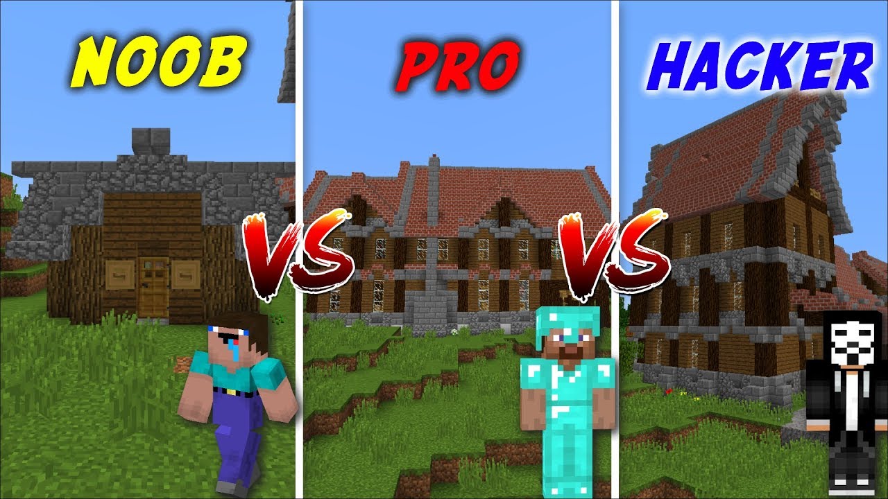 MINECRAFT NOOB VS PRO VS HACKER HOUSE EDITION !! FIND WHO BUILDS THE ...