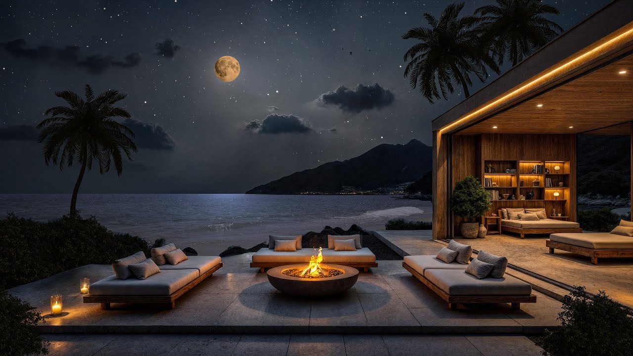 Serene Jazz In A Moonlit Oceanside Terrace – Gentle Jazz In A Warm ...