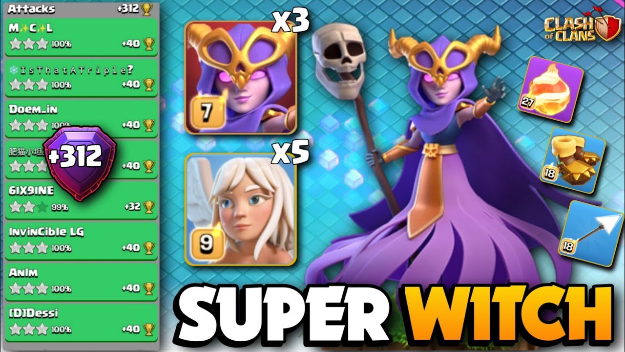 OP FIREBALL Attack 🔴 SUPER WITCH FIREBALL HEALER 🔴 TH16 Attack Strategy ...