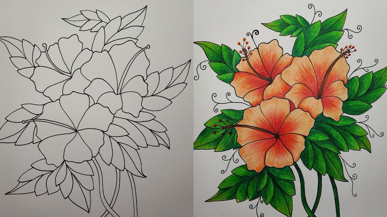 cara menggambar bunga kembang sepatu | tutorial mudah #bunga #mengambar ...