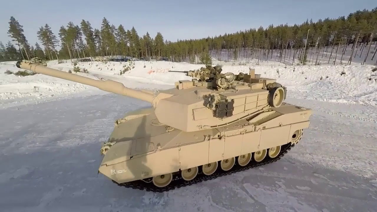 M1A1 Abrams tanks slide on Norwegian ice track - YouTube