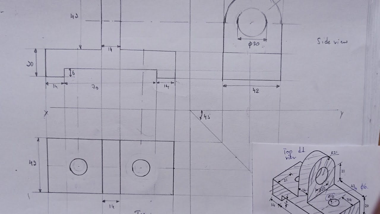 Orthographic projection of machine component - YouTube