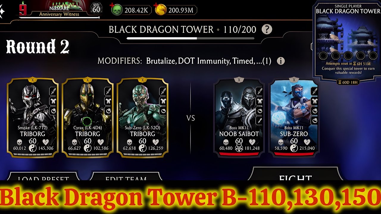 Black Dragon Tower Boss Battle 110 , 130 & 150 Fight + Reward MK Mobile ...