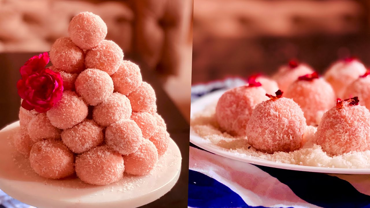 Rose coconut ladoo recipe | Milkmaid coconut ladoo | laddu ki recipe ...