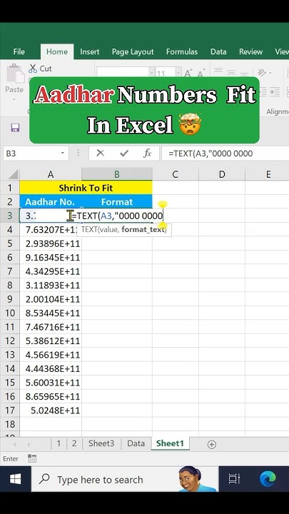 Aadhar Numbers Is Fit In Excel 🤩#shortsfeed #shortsviral #excel #explore #youtube #trending # ...