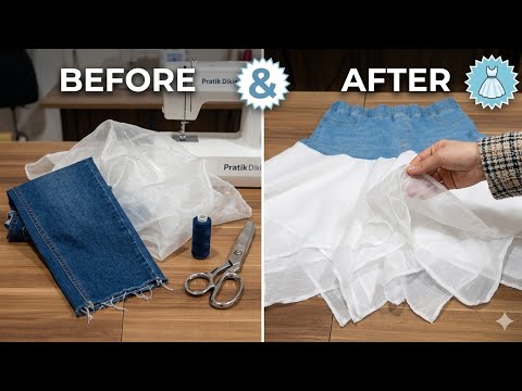 ​Çok Pratik Kot ve Tül Etek Yapımı 💃🏼 Bohem Tarzı Çok Kolay Upcycling