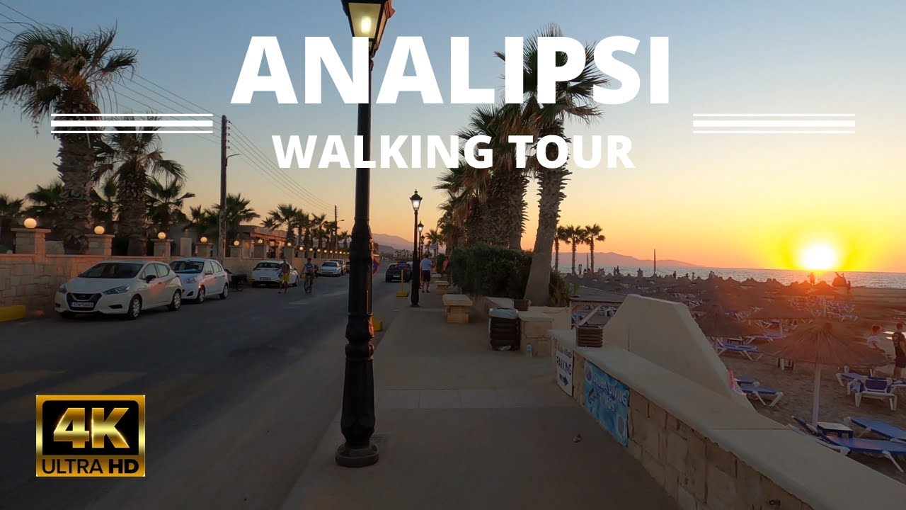 Analipsi Beach Crete - 4K Virtual Walking Tour, Beautiful Sunset - YouTube