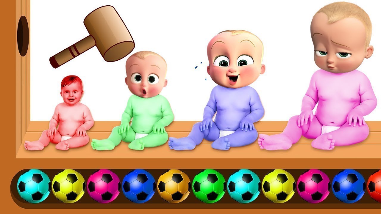 Learn Colors with WOODEN FACE HAMMER XYLOPHONE CRYING BABY Soccer Balls ...