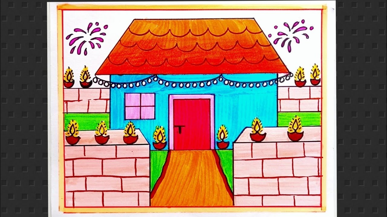 How To Draw Beautiful Diwali Festival Celebration Drawing/ Diwali ...