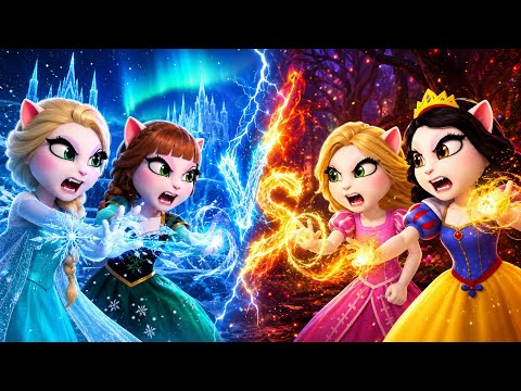 🔥 Princess Battle! Elsa & Anna vs Rapunzel & Snow White | My Talking Angela 2