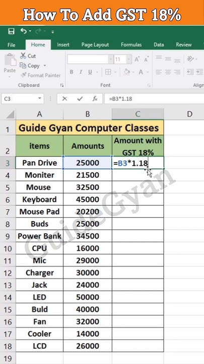 GST Calculate In Excel || Quick Calculation of Amount With GST In Excel || #excelshorts #shorts ...